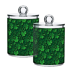 ALAZA 4 Pack Qtip Holder Dispenser Shamrock St. Patrick's Day Bathroom Organizer Canisters for Cotton Balls/Swabs/Pads/Floss,Plastic Apothecary Jars for Vanity