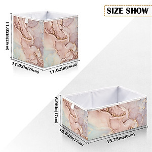Joisal Gold Pink Marble Texture Storage Basket Foldable Cube Storage Bins with Full Print Design for Home Organization, Toy Organizers and Storage Bins
