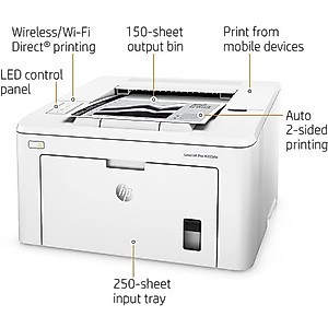 HP Laserjet Pro M203dw Single-Function Wireless Monochrome Laser Printer for Home Office, White - Print Only - 30 ppm, 1200 x 1200 dpi, 8.5 x 14, Auto Duplex Printing, Ethernet, Cbmou Printer Cable