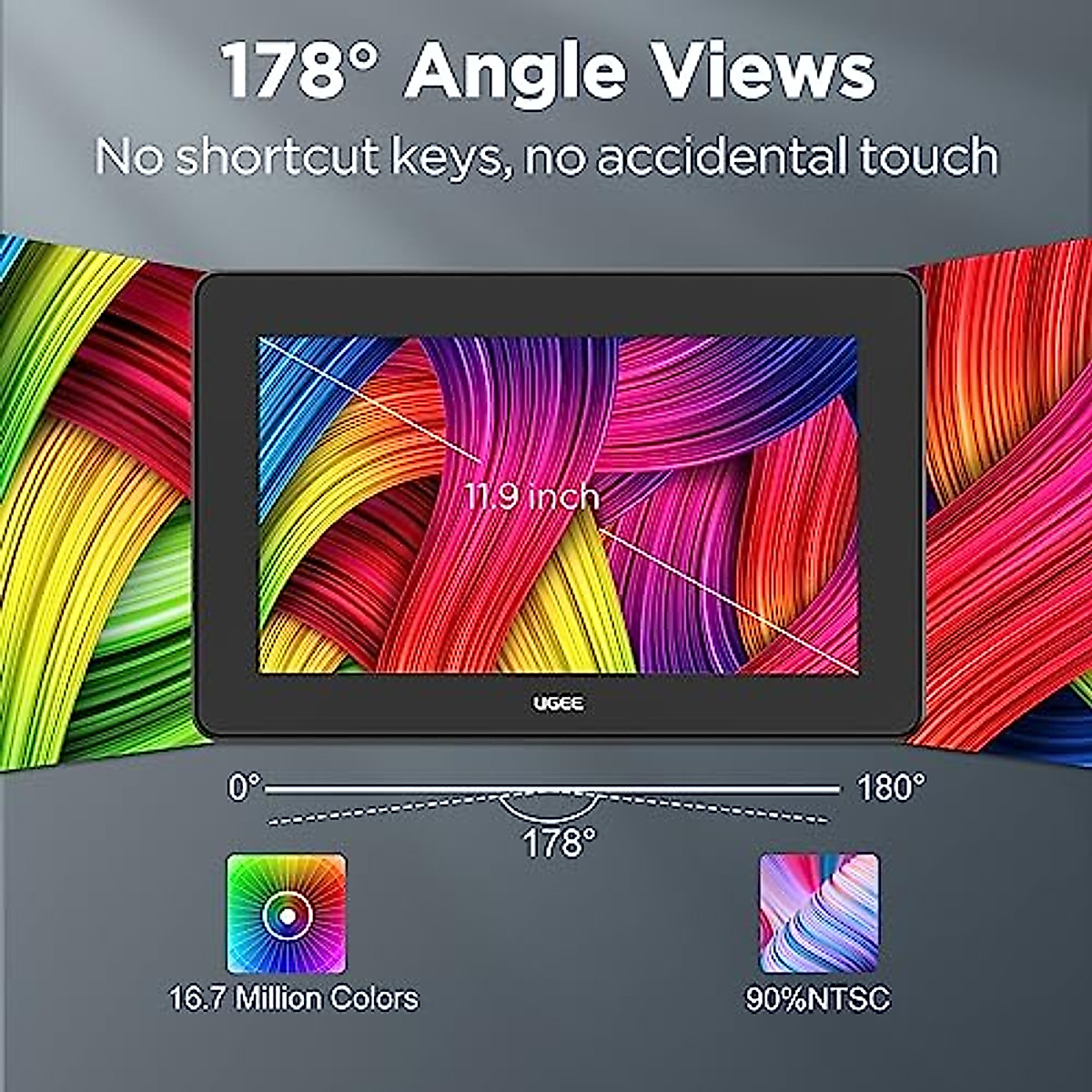 UGEE U1200 11.9 Inch Drawing Tablet with Screen, 127% sRGB Full Laminated Drawing Pad,8192 Levels Battery Free Stylus with Digital Eraser,Graphic Tablet Support for Windows/Mac/Linux/Chrome88 or Later