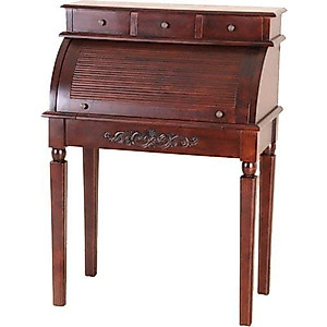 International Caravan Furniture Piece Carved Wood Roll Top Desk