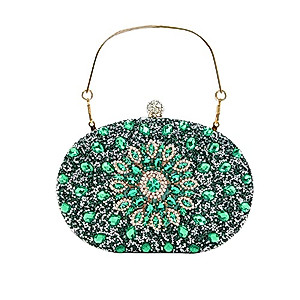 CORIOS Rhinestone Evening Bag for Women Sparkly Sequin Purse Bridal Wedding Handbag Glitter Shoulder Bag Crystal Clutch Bag Elegant Crossbody Bag for Wedding Banquet Cocktail Prom Party Green