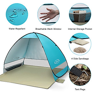 G4Free Portable Beach Tent 2-3 Persons Sun Shade Shelter UPF 50+ Sport Umbrella Canopy with Extendable Floor Foldable Lightweight