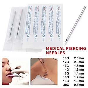Shuiniba 20G 5 Pieces Body Ear Navel Nose Lip Nipple Piercing Needles