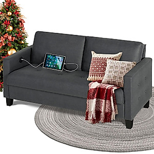 STHOUYN Comfy Loveseat Sofa Small Grey Couch Small Spaces, Small Love Seat Bedroom, Mid Century Modern Couches Living Room Dorm Office, 2 Seater Couch Deep Seat Sofas, 57”W (Dark Grey (Loveseat))