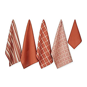 DII Assorted Woven Kitchen Set, Dishtowel, 18x28, Dishcloth, 13x13, Spice, 5 Piece