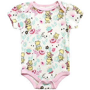 Disney Baby Girls? Minnie Mouse Bodysuit ? 3 Pack Romper: Easy Diaper Change, Size 0-3M, Pooh Bear Pink/Green
