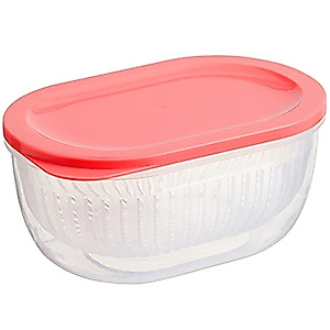 Food Storage Container with Colander Layer, Refrigerator Fresh-keeping Container Bowl Multifunctional Vegetable Fruit Liquid Storage Container Sealed with Lids Kitchen Essentials, 18 oz (Red)