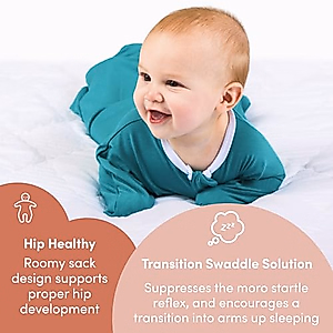 SleepingBaby Zipadee-Zip Cozy Transition Swaddle - with Zipper, Polyester, Spandex - Roomy Baby Wearable Blanket for Easy Diaper Changes - Classic Teal, X-Small (3-6 Month)