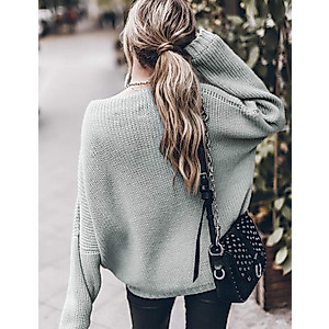 Ugerlov Women's Oversized Sweaters Batwing Sleeve Mock Neck Jumper Tops Chunky Knit Pullover Sweater (Gray, L/XL)