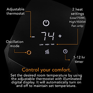 Vornado AVH2 Advanced Whole Room Heater with Automatic Climate Control, Timer, Fan Only Option, Black & OSCTH1 Oscillating Tower Heater