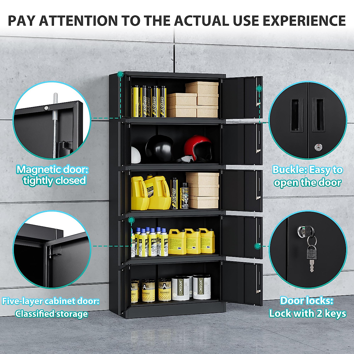 SISESOL Metal Garage Storage Cabinet with 10 Doors and 4 Shelves 71" Pantry Cabinet Utility Storage Cabinet Locking Steel Storage Cabinet Utility Locker Multifunctional Garage Storage((Black, 71")