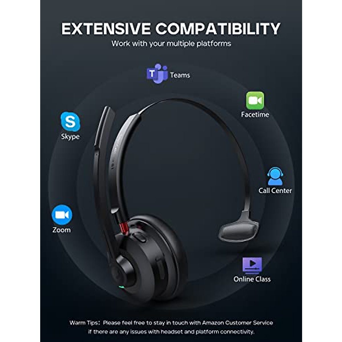 Tribit Bluetooth Headset, Wireless Headset with Microphone Qualcomm CVC 8.0 AI Noise Canceling for Trucker Office, 50H Talk Time Mute Button Headset with Adapter for Computer Cell Phones, CallElite81