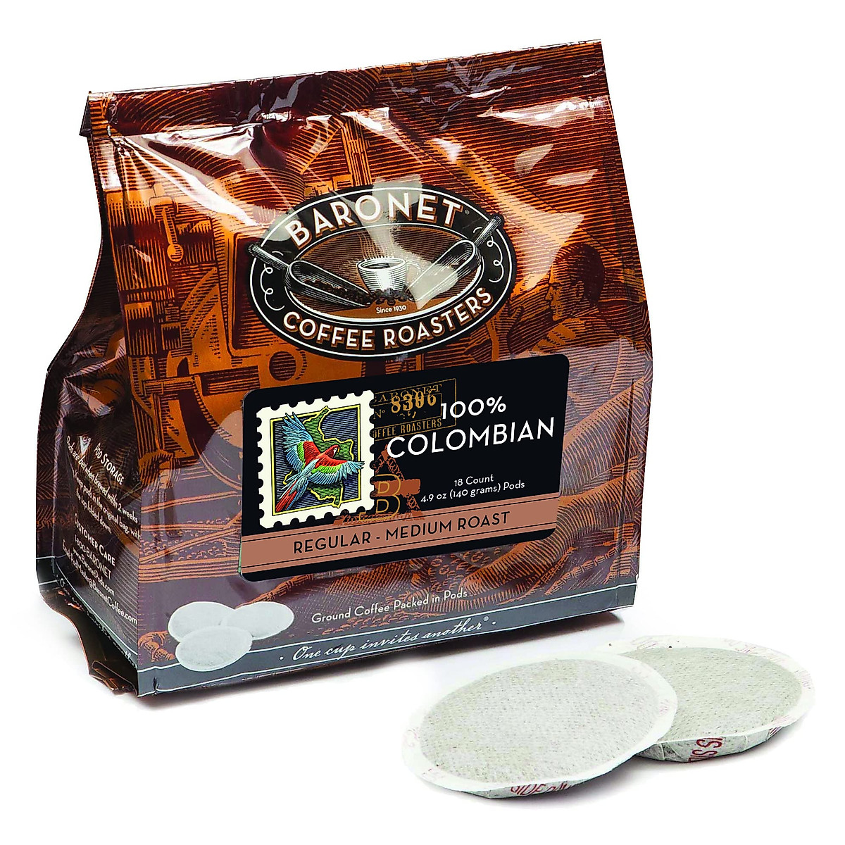 Baronet Coffee Pods [100% Colombian Coffee -54 Pods] Single Cup Use Like Senseo Coffee Pods- 3 Bags of 18 Single Serve 8 Gram Pods, Regular Strength Soft Coffee Pods, Medium Roast [100% Colombian]