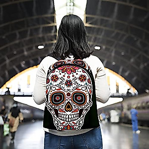 Large Canvas Backpack Ornate Sugar Skull-01 College School Men & Women