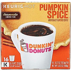 Dunkin Donuts Pumpkin Spice Flavor K-Cups for Keurig Coffee Brewers, 16 Count