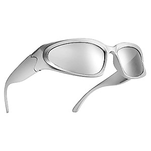 COASION Wrap Around Fashion Sunglasses Oval Dark Vintage Sun Glasses for Men Women Outdoor Sport Shades UV400 Eyeglasses (Silver/Silver Mirrored)