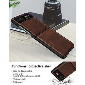 Foluu for Motorola Razr 2023 Case [Not fit Razr Plus 2023], Moto Razr 2023 Leather Case, PU Leather + Hard PC Shell Ultra Thin Slim Durable Protective Phone Case Cover for Motorola Razr 2023 Brown