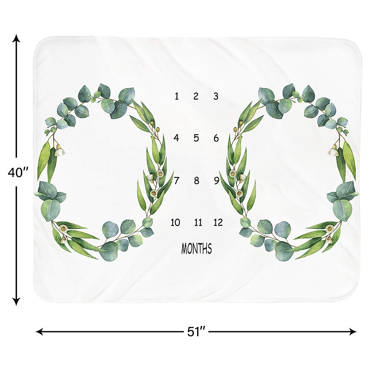 Baby Monthly Milestone Blanket Twins - Newborn Month Blanket Unisex Neutral Personalized Shower Gift Leaf Nursery Decor Photography Background Prop with Wooden Wreath Large 51''x40''