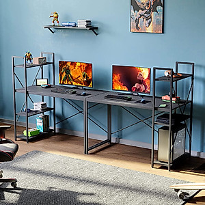 Bestier Computer Desk with Shelves - 47 Inch Small Space Home Office Desks with Bookshelf for Study Writing and Work - Plenty Leg Room and Easy Assemble,Black Carbon Fiber