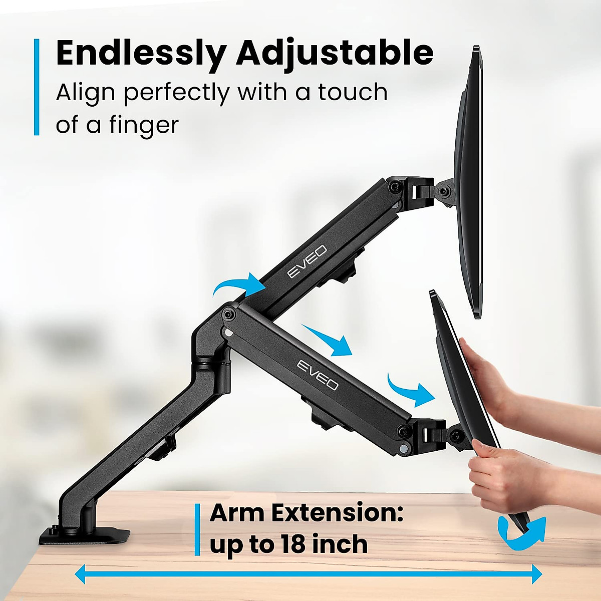 EVEO Premium Dual Monitor Stand 14-27" - Ergonomic Monitor Stands for 2 Monitors, Dual Monitor Mount Desk, Swivel VESA Bracket, Computer Monitor Stand, Dual Monitor Stand for Desk - Easy to Setup