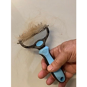 DakPets Dematting Rake for Dogs - Double Row Undercoat Rake for Dogs - Cat Brush & Deshedding Tool Gently Removes Loose Hair & Mats - Dog Hair Detangler & Cat Matted Fur Remover - Easy-Grip Design