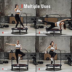 Pelpo 38"/40"/45" Folding Mini Trampoline,Exercise Trampoline with Adjustable Foam Handle, Rebounder Trampoline for Adults Fitness, Indoor Trampoline for Bounce Workout Max Load 330lbs, Black