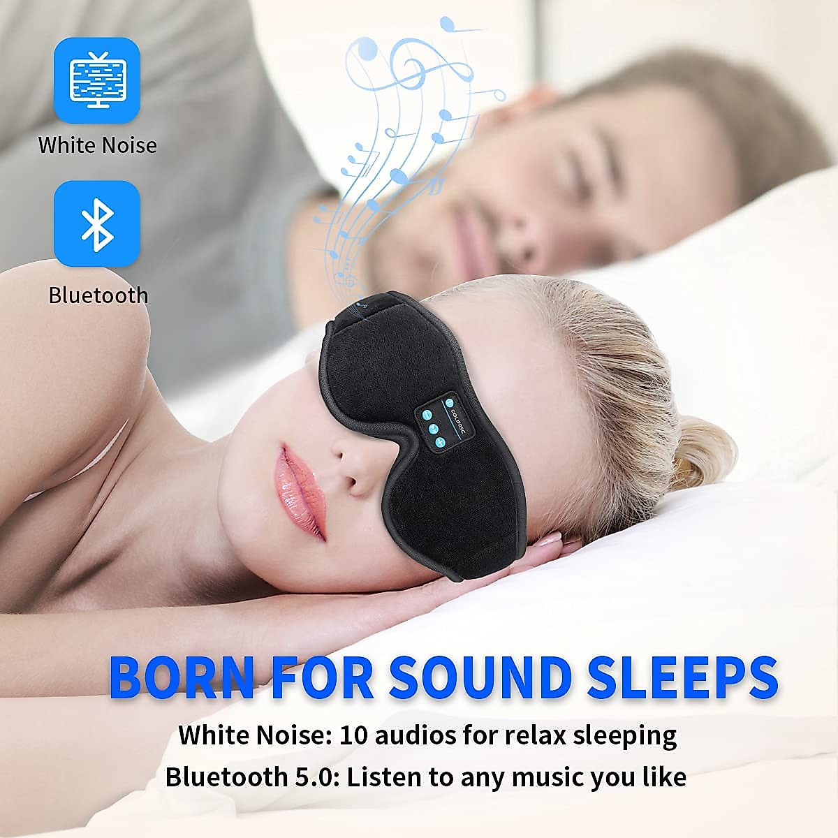 Sleep Mask Bluetooth Eye Mask with White Noise Bundle Bluetooth Beanie Hat with Light, Christmas Gifts for Men Women Dad