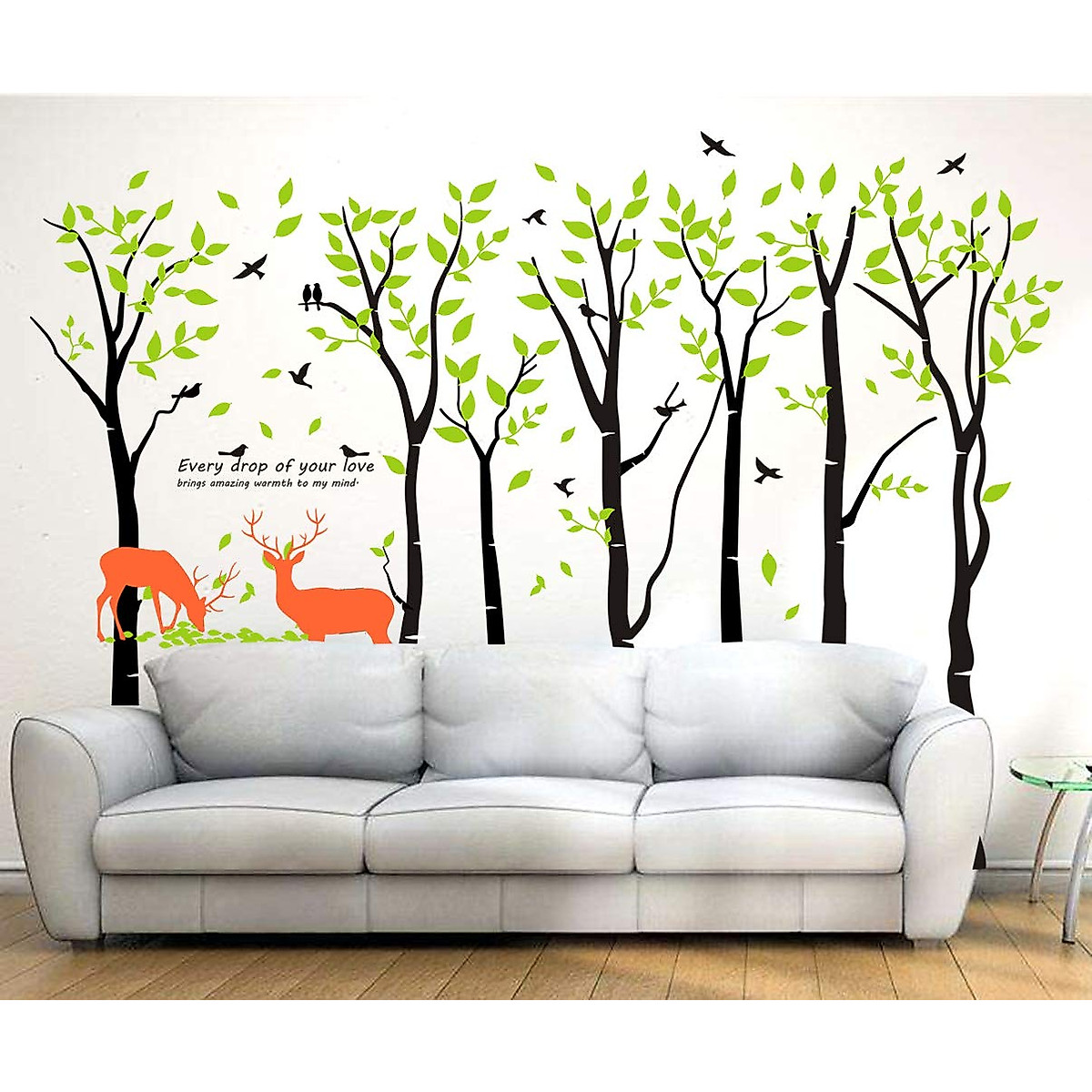 Mix Decor Tree Wall Decal - 7 Trees Wall Sticker Large Family Forest for Livingroom Kid Baby Nursery Room Deer Wooland Decoration Party Birthday Gift,118x83 Inch Black + Green
