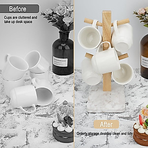 WORHE Marble Mug Holder Thicker Base Coffee Cup Holder with 6 Hooks Stand for Countertop, Mug Stand Hanger for Coffee Bar Accessories and Decor Coffee Organizer Station White (WH032)