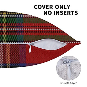 ChangQingArt Checkered Pillow Covers 16x16 Inch, Green Scottish Tartan Red Abstract Ancient Antique Black Double Sided Decorative Pillows Cases Throw Pillows Covers