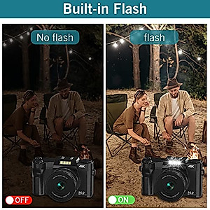 NIKICAM Digital Camera for Photography 4K 56MP Vlogging Camera for YouTube with 16X Digital Zoom, 2 Rechargeable Batteries, 32GB TF Card(W03-Black4)