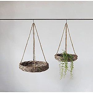 Creative Co-Op Hand-Woven Rattan Rope Hangers, Set of 2 Hanging Basket, 22" L x 22" W x 5" H, Gray