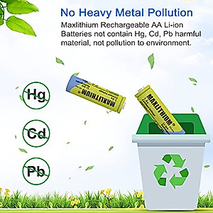 maxlithium 1.5V AA Lithium Rechargeable Batteries 2520mWh, 1500 Cycles Lithium AA Batteries Rechargeable with 2H Fast Charging, 4 Count with Charger