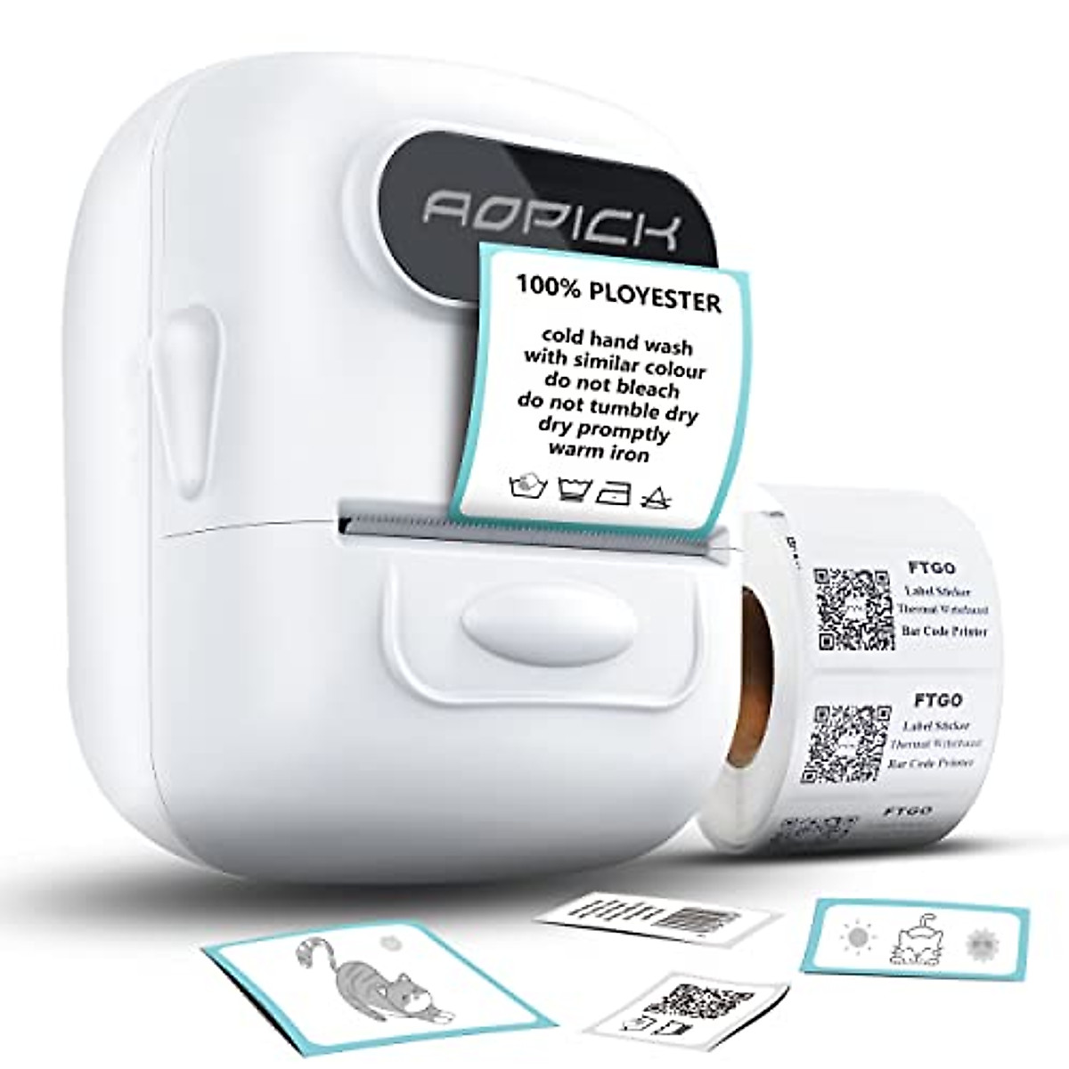 AOPICK Label-Maker Barcode-Label-Printer, P50 Portable Thermal Label Maker Machine with Tape for Address, Clothing, Jewelry, Retail, Barcode, Small Business Home Office Compatible iOS Android-White