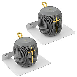TXEsign Floating Wall Shelves-2 Pack, Wall Shelf Speaker Mount for Bluetooth Speaker, Webcam, Cell Phones, Mesh Router,Toy Display Shelf Metal Speaker Shelf (White, 2)