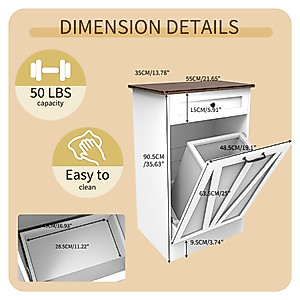 Kitchen Trash Can 10 Gallon, Tilt Out Waste Bin Cabinet with Storage Drawers, Hidden Trash Can Cabinet, Garbage Can Cabinet, Recycling Storage Cabinet for Kitchen, Dining Room, Laundry, Bathroom White