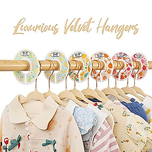 Rose Gold Baby Velvet Hangers 30 Pcs & 6 Closet Organizer Dividers, Non-Slip Kids Hangers, Yellow