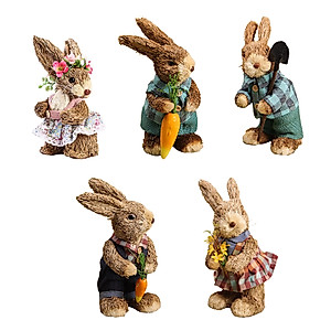Alapaste Standing Easter Bunny Figures,9.1inch Funny Sisal Easter Bunny Wearing Clothes Holding Carrot for Party and Home Garden Decor,Great Gifts for Children Friends Family