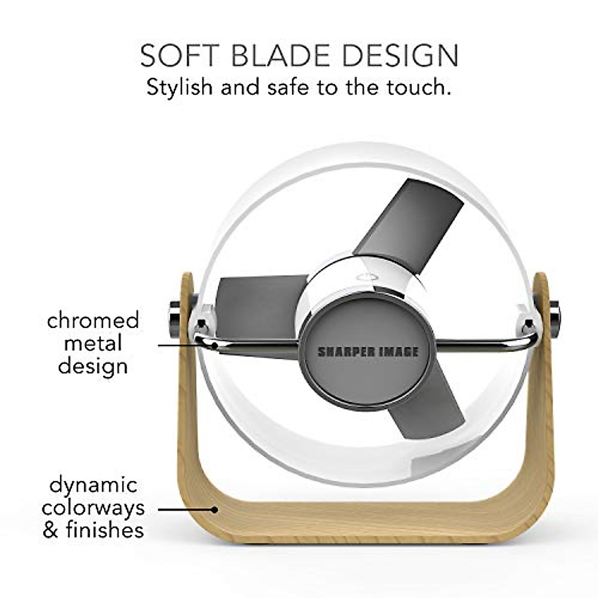 Sharper Image SBS1-SI USB Fan with Soft Blades, 2 Speeds, Touch Control, Quiet Operation, 5V Wall Adapter, 6 ft. Cable, White