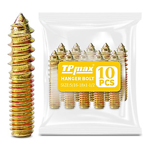 10 Pack 5/16-18 x 1-1/2 Inch Hanger Bolts Double Headed Bolts Self-Tapping Screw Hanger Bolts for Furniture (5/16-18" x 1-1/2")