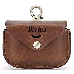 for wf-1000xm3 Case, Personalized wf-1000xm3 Leather case with Carabiner, Genuine Leather Protective Case Cover Shockproof for So-ny WF-1000xm3 Case Wireless Charging Case (Customize, Brown)