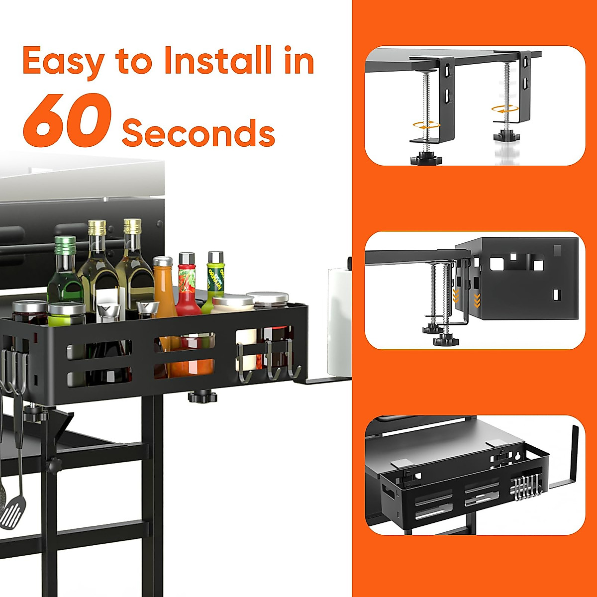 OOKUU Griddle Caddy for Blackstone 28"/36" Griddles/Prep Cart, Upgrade 3 in 1 Grill Accessories Space Saving for Blackstone Griddle Accessories, BBQ Accessories Storage Box with Paper Towel Holder