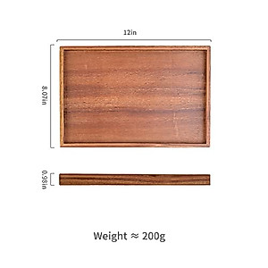Hiermi Wooden Rectangular Serving Tray, 2 Piece Set of Acacia Wood Plate, Tea/Drink Platter, Dinner Serving Tray, Size_12" x 8" x 1”, 9"x 6.2" x 1”