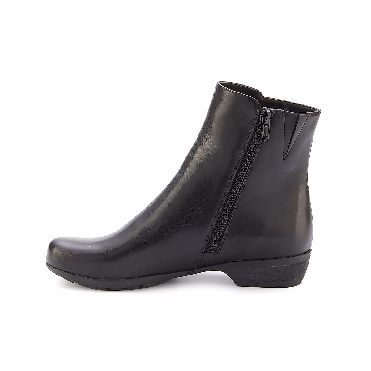 Ros Hommerson Women's ELSIE Comfortable Stacked-look Heel Bootie Black Leather 6.5 US X-Wide (WW 2E)