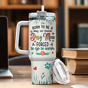 99OWL Women Cups Eleven Mama Mother Simple Print Tumblers Water Worlds Day Funny Cute Coffee, Dog Mom Gifts, Dog Mom Rainbow Retro Leopard, Tumbler 40 Oz With Handle Lid And Straw