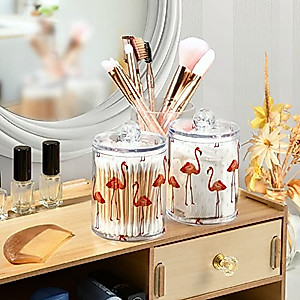 Kigai 2 Pack Apothecary Jars Flamingo Bird Crane Qtip Holder Organizer Clear Airtight Container for Cotton Swabs Food Storage 14oz Plastic Jars with Lids