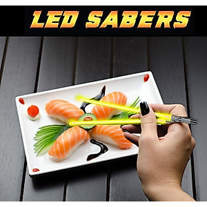 LIGHTSABER CHOPSTICKS LIGHT UP STAR WARS LED Glowing Light Saber Chop Sticks REUSABLE Sushi Lightup Sabers - Removable Handle Dishwasher Safe - Premium GIFT BOX & CARRY CASE Included - YELLOW 1 PAIR