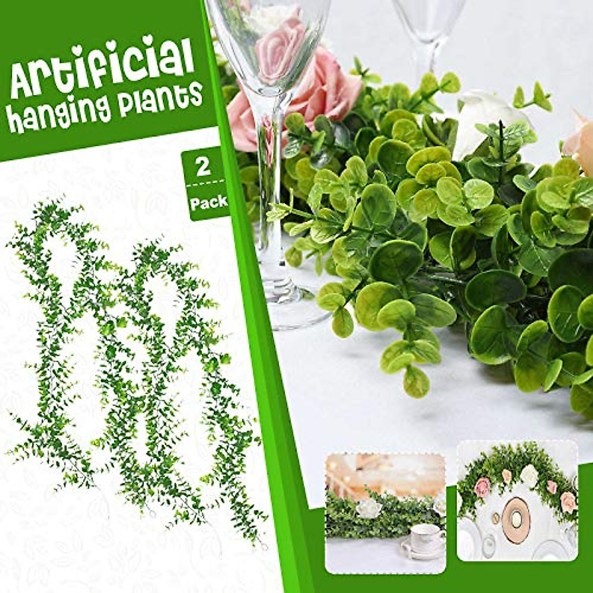 Vines with Flowers, Vines Decor, Ivy Garland, Artificial Plants Greenery Vine for Bedroom Vine Trellis Classroom Balcony Decor (B 2 Pack)