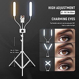 NEEWER Esthetician Light with Phone Holder & Travel Bag Kit, Support 2.4G/PC/MAC Control & Separate Control of 2 LED Light Heads, CRI98+ Bi Color Stepless Dimmable Tattoo Lighting Lash Lamp, BH40B